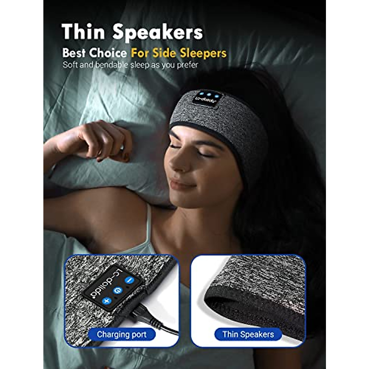 LC-dolida Sleep Headphones Bluetooth Headband, Cozy Band Wireless Sports Headband Headphones with Thin HD Stereo Speakers Perfect for Sleeping, Sport, Yoga, Travel Cool Gadgets for Women Man