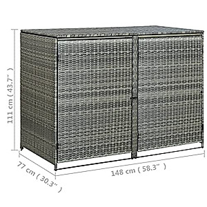 vidaXL Garbage Can Shed, Trash Bin Shed, Double Wheelie Bin Storage, Outdoor Garbage Can Enclosure for Garden Patio Backyard, Anthracite Poly Rattan
