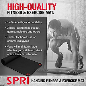 SPRI Hanging Exercise Mat, Fitness & Yoga Mat for Group Fitness Classes, Commercial Grade Quality with Reinforced Holes, 56" L x 23" W x 3/8" Thick