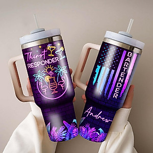 WAZONE Personalized Bartender Insulated Coffee Tumbler with Handle 40oz Gifts Birthday For Bartenders Her Women Barman Stainless Steel Tropical Amerian Flag Mixologist Travel Mug