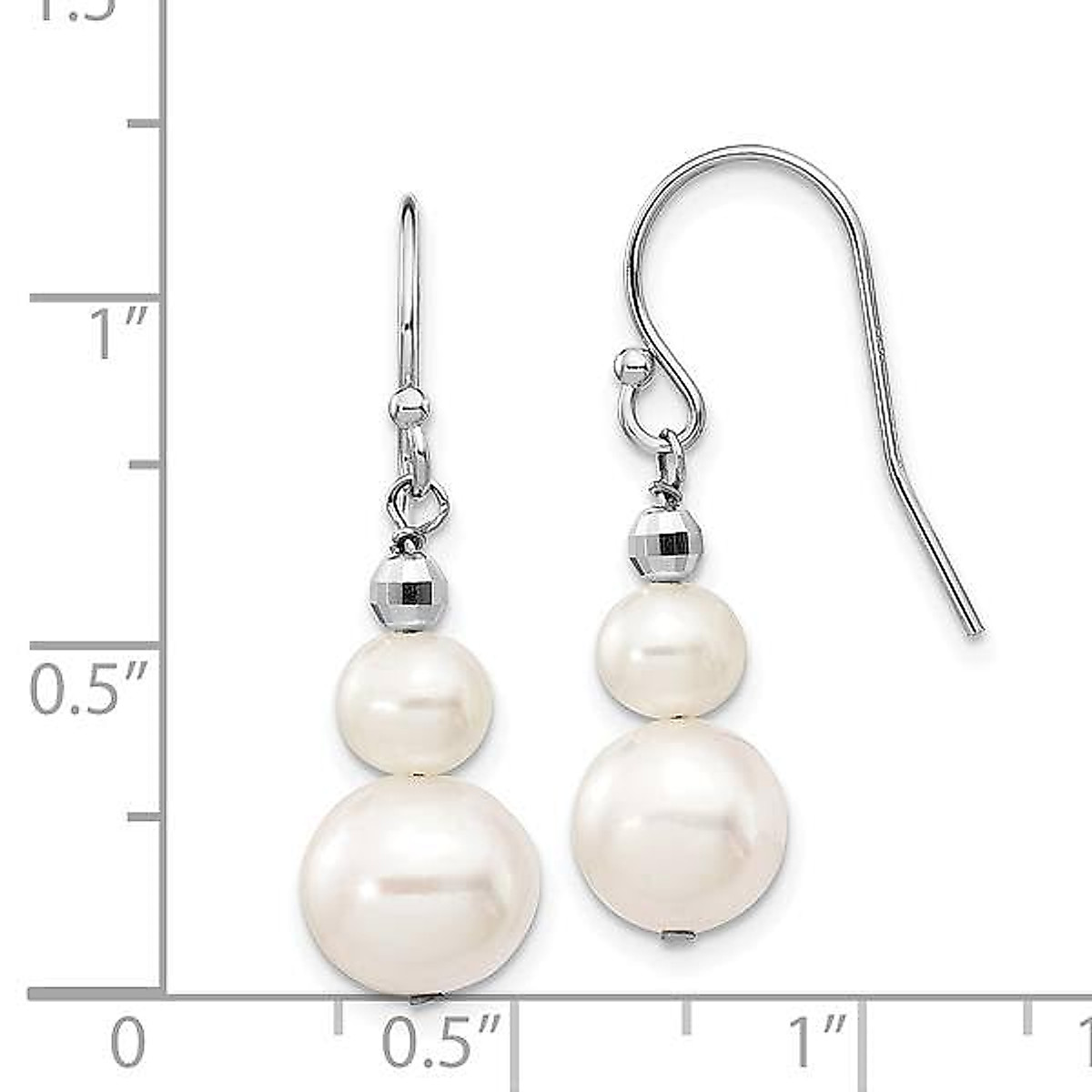 14K White Gold 6 9mm Round Freshwater Cultured Pearl Graduated Drop Dangle Earrings