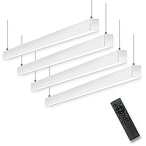 Barrina LED Linear Light with Remote Control, 4FT Seamless Connection Suspended Light, 3000K 4000K 6000K Color Changing, Stepless Dimmable Linkable Shop Office Light, ETL Listed, 4 Pack, 5566 Series