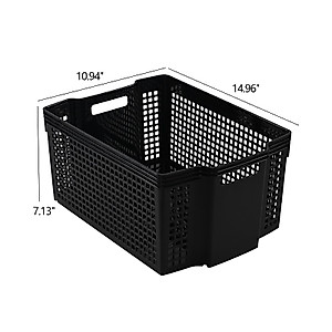 Zerdyne 6-Pack Large Plastic Stackable Storage Baskets, Rectangle Plastic Stacking Bin, Black