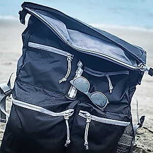 Pillowpak Travel Backpack - Lightweight Machine Washable and Stuffable Large Capacity Expandable Backpack, Large Storage Compartments, Comes with Stuff Sack, Black and Gray