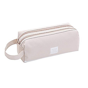 iSuperb Portable Pencil Case Large Capacity Dual Zipper Stationery Organizer Storage Pouch Pen Bag Compartments Cosmetic Bags for Office Women