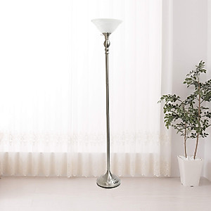 Elegant Designs LF2001-RBZ 1 Light Restoration Bronze Torchiere Floor Lamp with Marbelized Amber Glass Shade