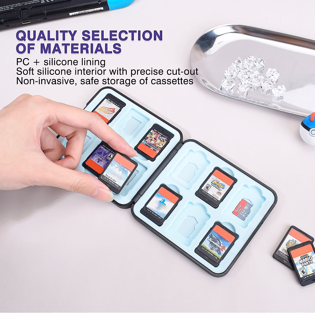 DLseego Cute Game Case for Switch Lite/Switch/Switch OLED, 12 Slots Game Cards Holder and 12 Micro SD Card Slots, Portable Game Card Storage Cartridge Box