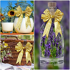 2 Rolls 20 Yards Christmas Ribbon Metallic Glitter Ribbon Wired Edge Decorative Fabric Ribbons for Party Wrapping Home Decorations Wedding Birthday DIY Crafts 2.5 Inch (Gold)