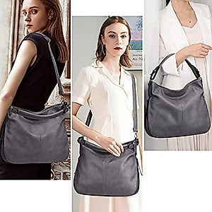 Hobo Bags for Women PU Leather Shoulder Bag Large Handbags Crossbody Purse Ladies Tote Bags with Adjustable Shoulder Strap Gray