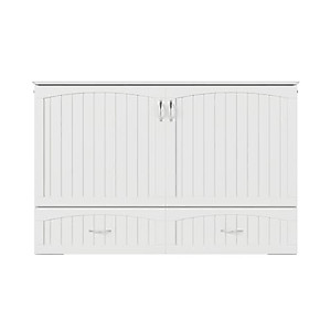 AFI, Aspen Mid-Century Modern Queen Solid Wood Murphy Bed Chest with Mattress in White