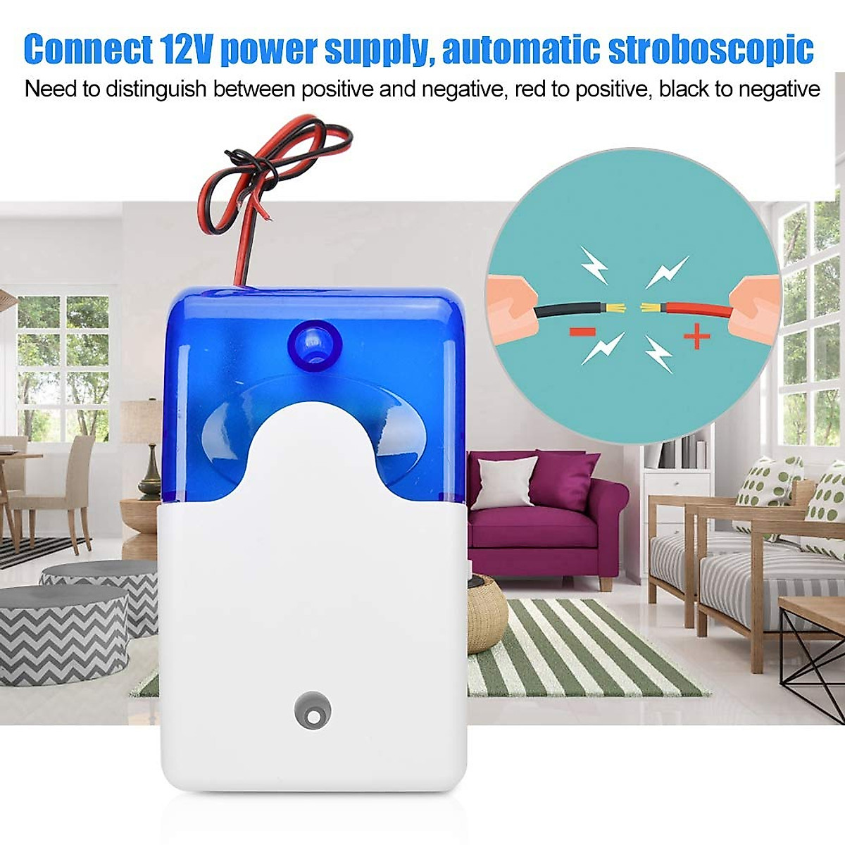 PUSOKEI 12V Wired Strobe Siren, 110dB Wired Indoor Audible and Aisual Siren Sound Alarm for Home Security Alarm System, Blue