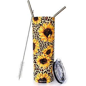 CHIUTUUY 20oz Skinny Tumbler with Lid and Straws, Stainless Steel Vacuum Insulated Double Wall Travel Tumbler Cups for Coffee, Tea, Beverages