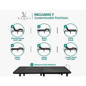 Deep Sleep Enabling Serenity Adjustable Bed Frame Split King, Head & Foot Incline, 7 Adjustable Positions, Wireless Remote, Compact, Zero Gravity Lounge Bed, Electric Bed Base, Easy Assembly - Black