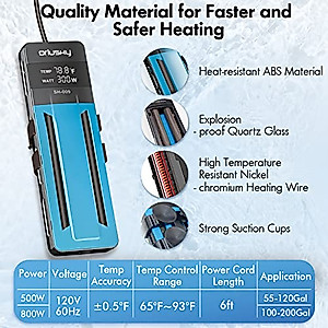 Orlushy 800W Submersible Aquarium Heater with Intelligent LED Temp & Watt Display and External Controller, Frequency Conversion Fish Tank Heater for 55-200 Gallon Tanks (800W for 100-200Gal)