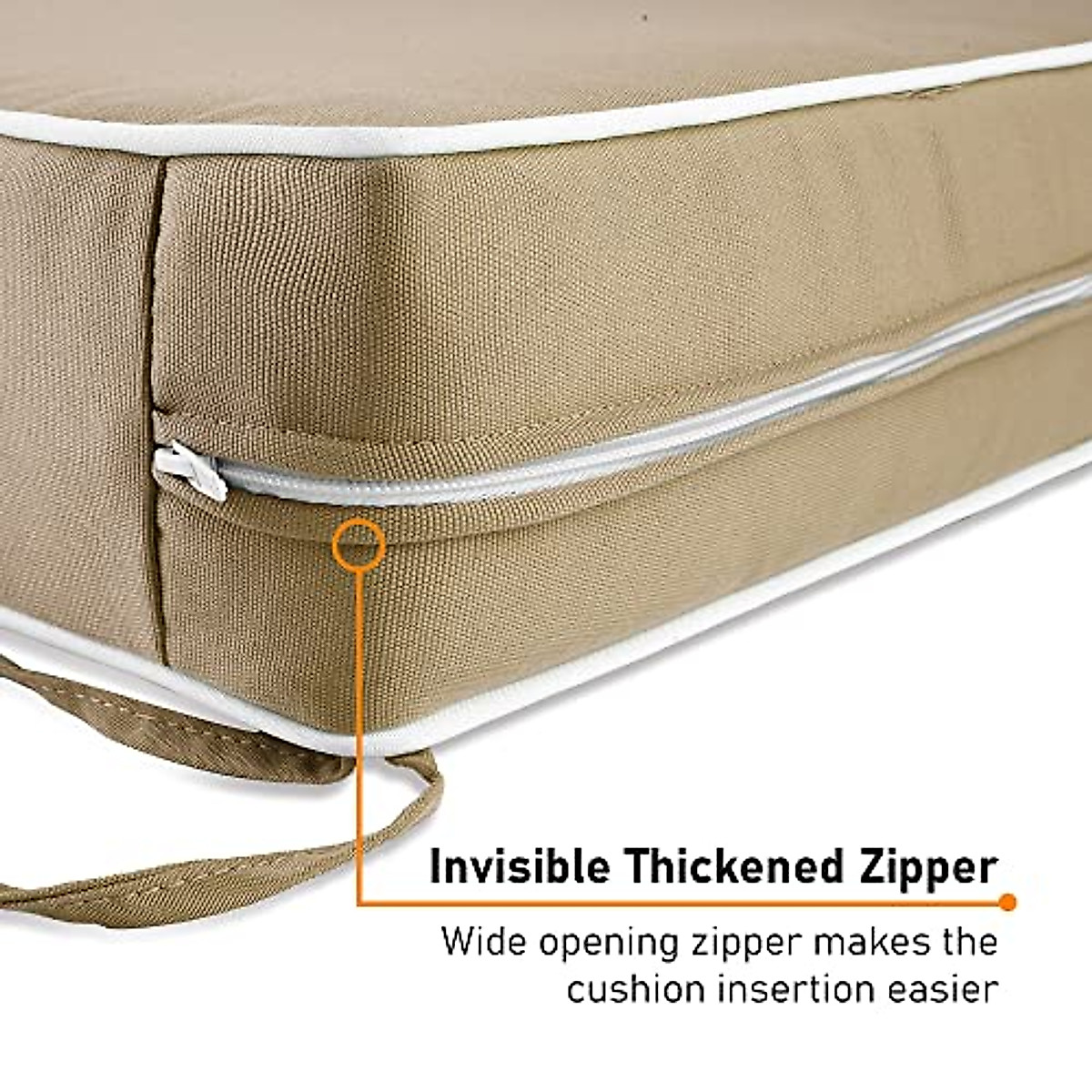 PNP FKJP 2 Pack Outdoor Chair Cushion 20" X 20" X 4", Waterproof Outdoor Seat Cushions with Non-Skid Ties, Khaki (Cushion + Cover)