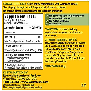 Nature Made Cranberry with Vitamin C, Dietary Supplement for Immune and Antioxidant Support, 120 Softgels, 60 Day Supply