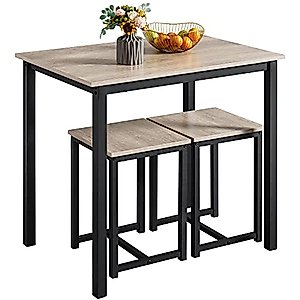 Yaheetech 3 Piece Dining Table Set - Kitchen Table & Chair Sets for 2 - Compact Table w/ 2 Stools & Space Saving Design for Dining Room Living Room Kitchen, Gray