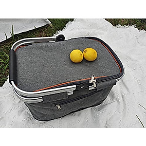 Pamime 35L Large Picnic Basket Aluminum Folding Picnic Basket Insulated Lunch Bag Padded Handle Picnic Basket for Men for Travel Cooler Shopping Camping Grocery Bags(Grey)
