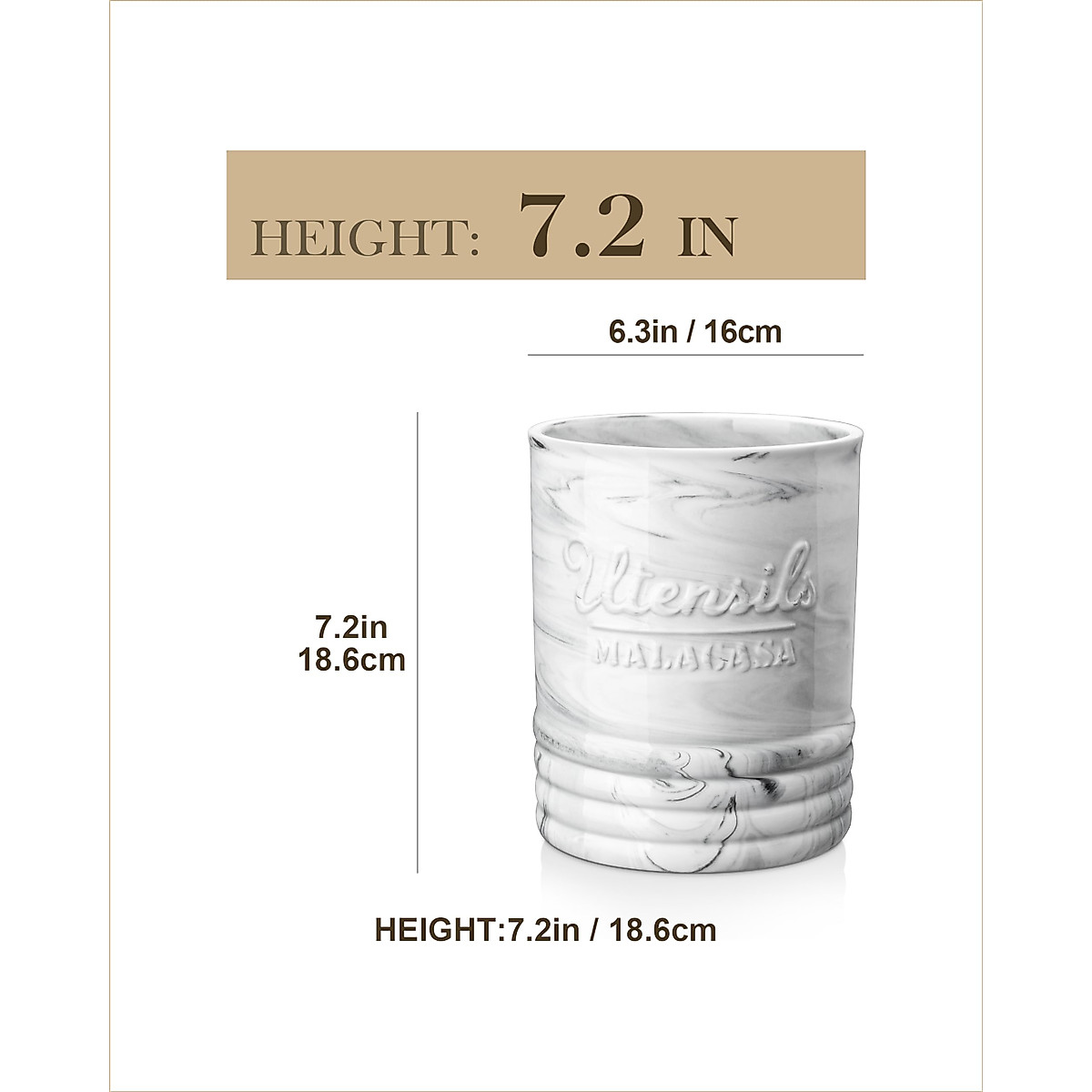 MALACASA Kitchen Utensil Holder, 7.2'' Large Cooking Utensils Holder for Kitchen Counter, Ceramic Utensil Crocks Utensil Organizer for Countertop, Farmhouse Kitchen Decor, Series REG