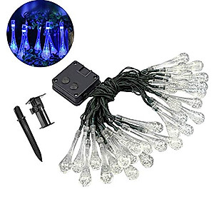 HelloCreate Raindrop String Lights with Solar Panel, Solar Powered 30LED Raindrop String Lights with 8 Lighting Modes Home Garden Party Light Decor