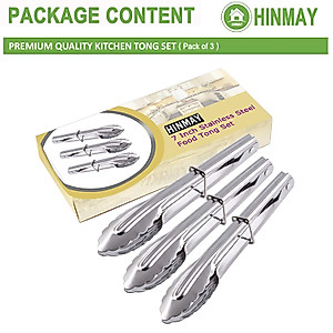 HINMAY Small Stainless Steel Serving Tongs 7-Inch Salad Tongs, Set of 3 (Silver)