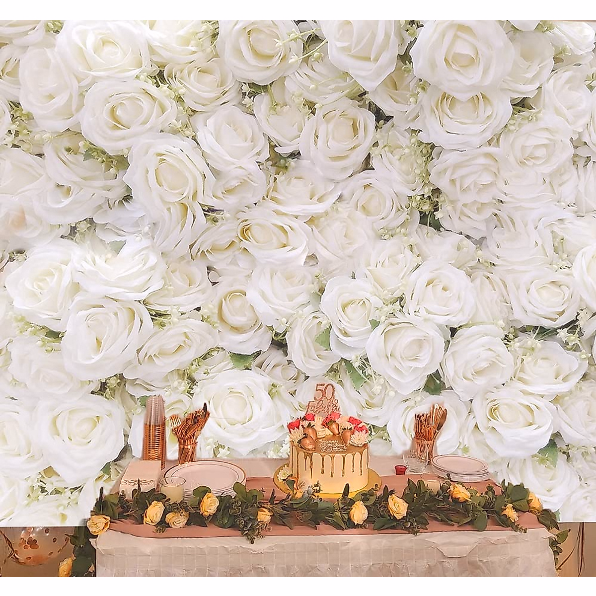 White Rose Floral Photography Backdground Rose Theme Valentines Day Party Bridal Shower Party Decoration Backdrop (7x5FT)