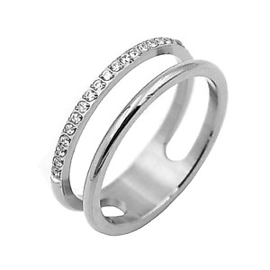 IFUAQZ Women's Stainless Steel Cubic Zirconia Ring Knuckle Midi Stacking Double Lines Eternity Bands Silver Size 6