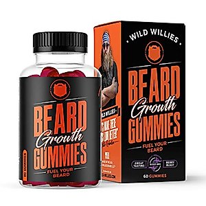 Wild Willies Beard Growth Gummies Supplement Grow Fuller & Thicker Beard, Formulated with Biositol Complex & 19 Hair Grooming Nutrients & Vitamins - 60 Gummies, Berry Blast Flavor