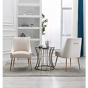 Restworld Velvet Dining Chairs, Furniture Collection Modern Contemporary Upholstered with Polished Gold Metal Legs, Set of 4(Beige)