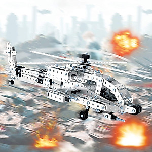 Steel World Assembled Helicopter Toy Model Metal Building Block Set Construction Toys for Children and Adults