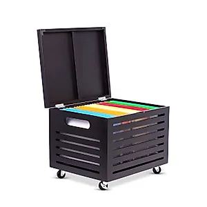 BIRDROCK HOME Rolling File Storage Organizer Box with Lid (NEW VERSION) - Bamboo - Decorative Wood Hanging Filing & Storage Office Box - Letter or Legal - Strong Durable - Toys Blankets - Cafe Noir