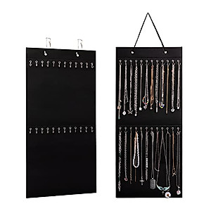 KGMCARE Hanging Jewelry Organizer Storage with 24 Hooks Wall Mounted Jewelry Display Hanging on Door Closet Necklace Holder for Bracelet Ring Chain-Patent Design (Black)