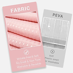 VIUOON No Hook Waffle Weave Shower Curtain with Snap-in Fabric Liner Set, Hotel Style with See Through Top Window, 230GSM Heavy Duty Fabric, Waterproof & Washable for Bathroom, 71W x 74H, Pink
