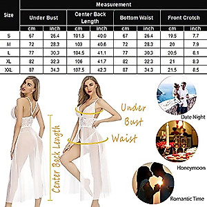 Avidlove Women Lace Babydoll Mesh Sleepwear Elegant Long Gown Sexy Halter Nightwear Split Maxi Lingerie Dress White L