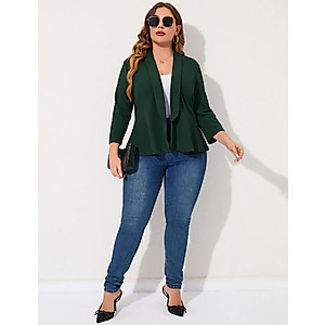 KOJOOIN Women Plus Size Casual Blazer Open Front Long Sleeve Work Office Cardigan Jackets Dark Green 2XL