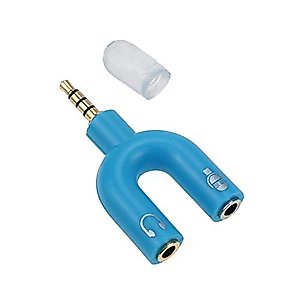 Reheyre U Shape Microphone Splitter, for Smartphone Player, Stereo Audio Headphone Splitter 1 in 2 Ctia Standard Adapter, for 3.5mm Jack Devices Blue