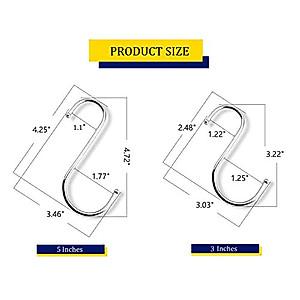 Home-Organizer Tech 5 Inches Heavy Duty Stainless Steel Hanger Hooks S Hooks S Shaped Hook Silver Tone Hanging Hooks, Pack of 20
