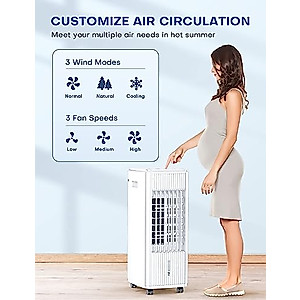 Evaporative Air Cooler, BALKO 3-IN-1 Windowless Swamp Cooler w/ 0.8 Gal Detachable Water Tank, 7H Timer & Remote, 4 Ice Pack, 70° Oscillation, Ductless Air Conditioner Portable for Room Indoor Office