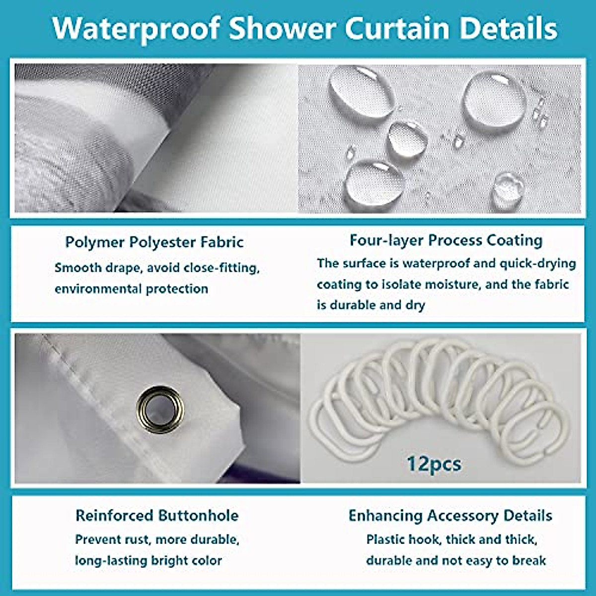 Universe Outer Space Theme 4 Pcs Toilet Lid Cover Bath Mat, Starry Galaxy Shower Curtain Set with Rugs, Flower Shower Curtain with 12 Hooks, Shower Curtain for Bathroom (Starry Sky)