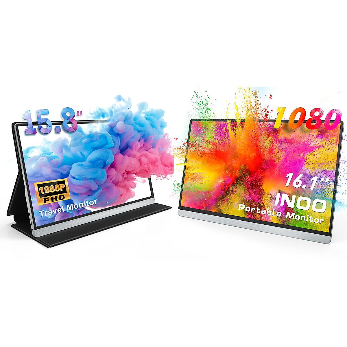 INOO 15.8in Portable Monitor with Smart Cover & 16.1in Portable Monitor with Kickstand