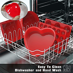 SILIVO Silicone Heart Shaped Cake Pans, 8 Inch, Red, Nonstick, Food Grade Silicone, Easy Clean, Freezer, Microwave and Oven Safe