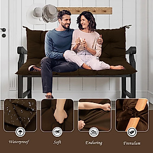 VKETU Outdoor Swing Cushions 3 Seater Replacement, 4" Thickened Waterproof Porch Bench Cushions with Ties, Patio Furniture Cushion for Backyard, Lawn and Garden (Coffee Color, 40x71in)