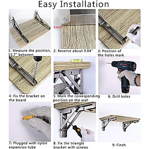 Folding Shelf Brackets, Max Load 300 lb, Heavy Duty Stainless Steel Collapsible Wall Mounted Shelf Brackets for Table, Space Saving DIY Bracket, Pack of 2 (2, Foldable 12")