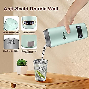 EVATEK Travel Electric Kettle, Temp Control & Boil Dry Protection, 304 Stainless Steel Mini Tea Kettle, Auto Shut-Off, Portable & BPA Free, 350ml Small Portable Kettle for Travel & Gifts