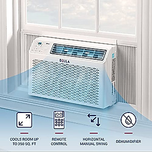 DELLA 8000 BTU 115V/60Hz Energy Saving Window Air Conditioner, Whisper Quiet AC Unit with WIFI Smart Controls, Remote, Dehumidifier, Fan, Cools Up to 350 Sq. Ft.
