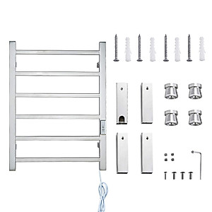 FUREX Towel Warmer 6 Bar Electric Heated Towel Rack Wall Mount Plug-in/Bath Towel Heater (Mirror Polish - Timer)