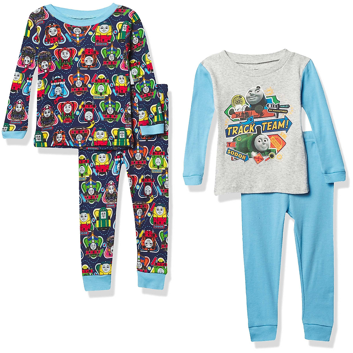 Thomas & Friends boys Toddler Baby 4-piece Long Sleeve Pajama Set, Blue, 12 Months US