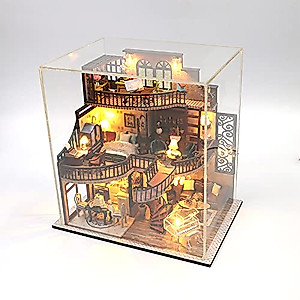 Lannso DIY Dollhouse Miniature Kit, Doll House Kit with Dust Proof Cover and Music Box, Mini Wooden Dollhouse Toys for Adult Gift(M2132)