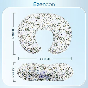 Ezencon Nursing Pillow for Breastfeeding Positioner - Breast Feeding Essentials Tummy Time Pillows with Removable Cotton Blend Cover (Flower-2)