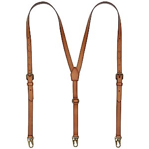 RC ROCKCOW Leather Suspenders for Men, Y Design Leather Suspenders with 3 Hooks, Adjustable Mens Suspenders Wedding & Party Essentials Groomsmen Gift Brown